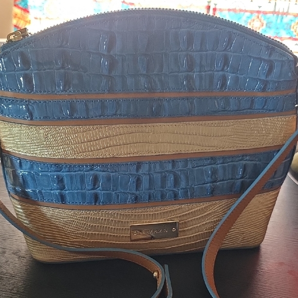 Brahmin | Bags | Brahmin Blue And Gold Crossbody Bag With Structured ...